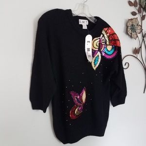 Vintage | Sweaters | Nos Vintage 8s Sequin Applique Black Sweater | Poshmark
